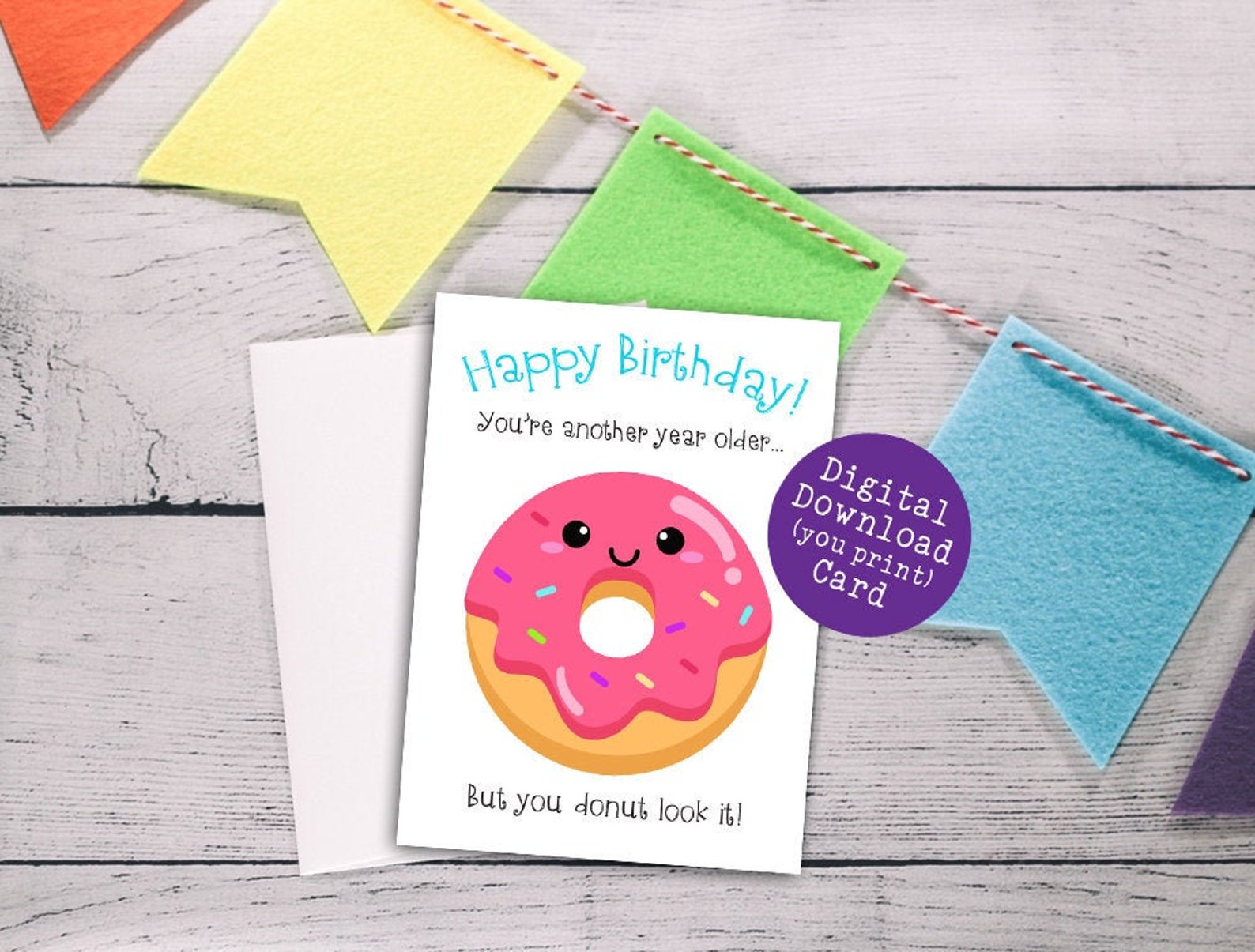 Pink DONUT BIRTHDAY CARD Digital Printable Instant Download - Etsy