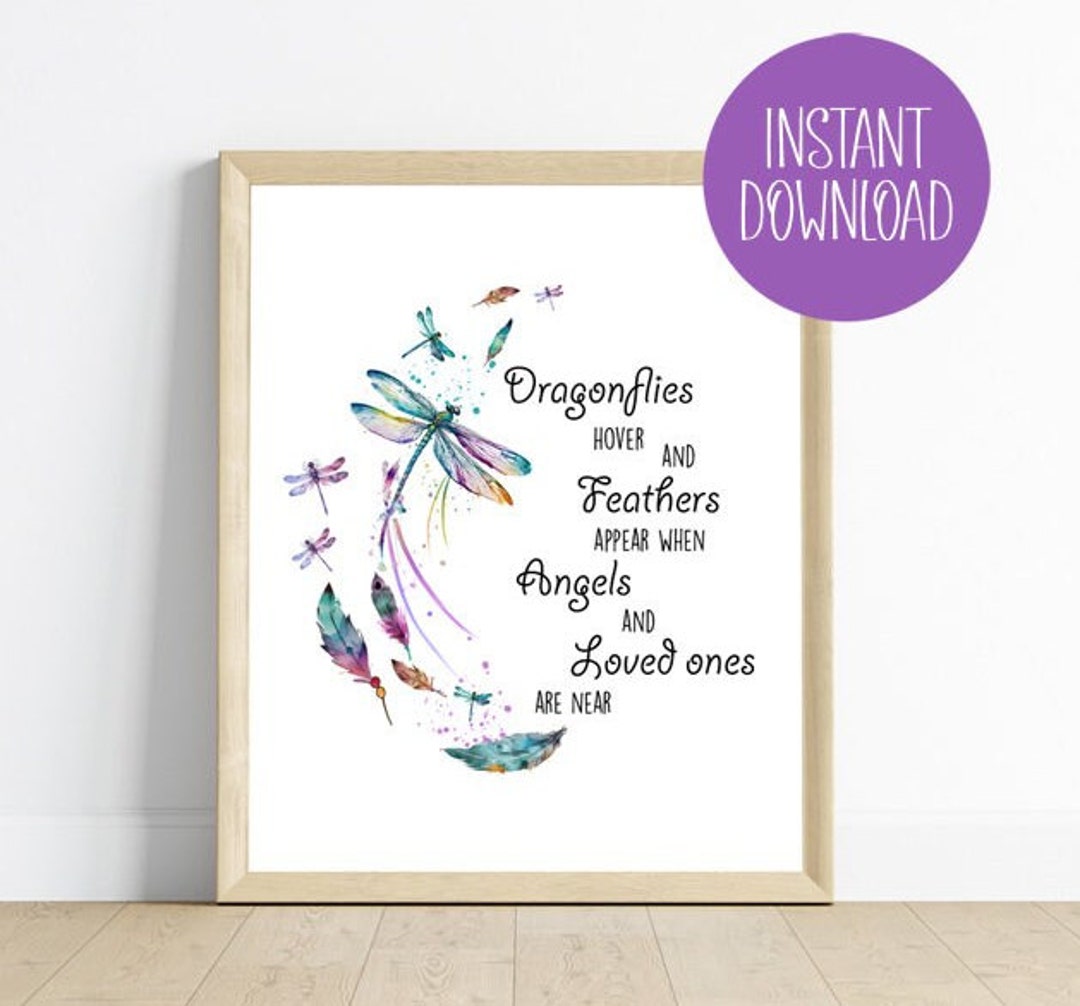 Dragonfly Angels and Feathers Memorial Quote 8x10 Printable Instant ...