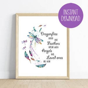 Dragonfly Angels and Feathers Memorial Quote 8x10 Printable Instant ...