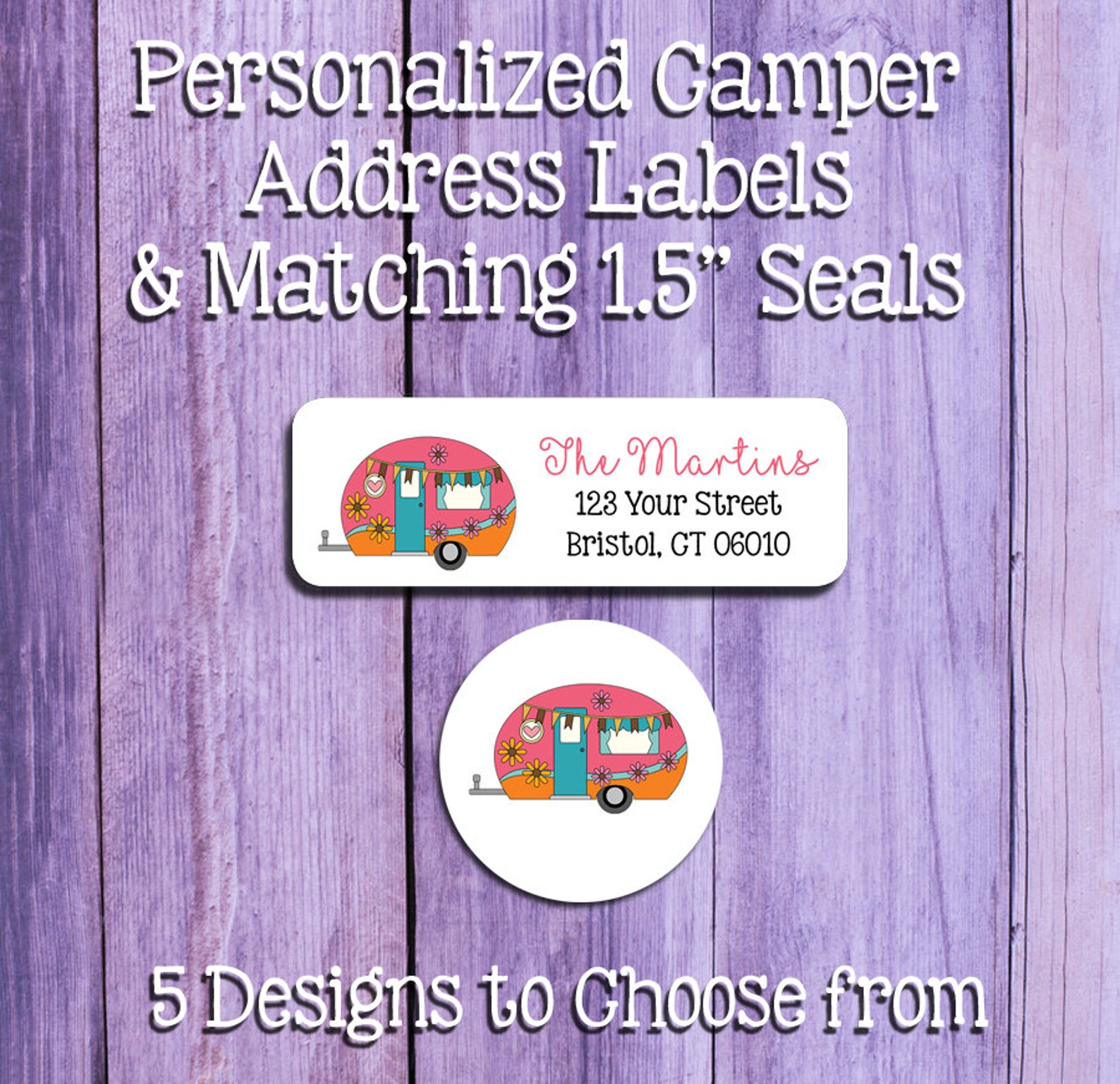 Antique Camper Trailer Address Labels and Matching Seals, Sets of 30 ...