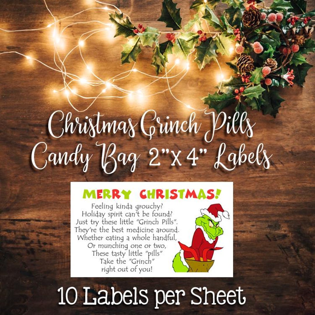 Christmas Grinch Pills 2x4 Labels, Perfect for M&M Candy, Fun for Kids ...