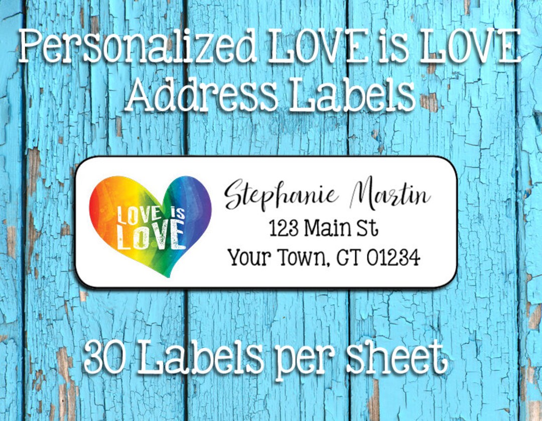 LOVE is LOVE Return Address Labels, Sets of 30, Rainbow Heart, LGBTQ ...