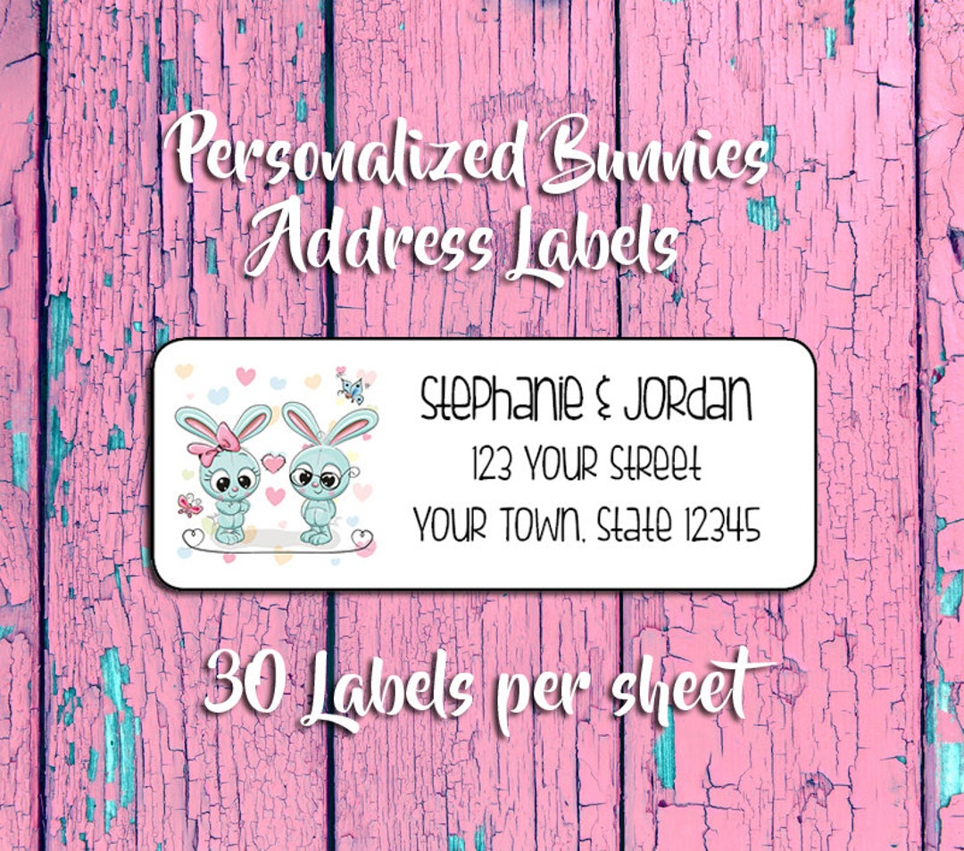 Bunny Love Return Address Labels, Bunnies, Sets of 30, Bunny Rabbits ...