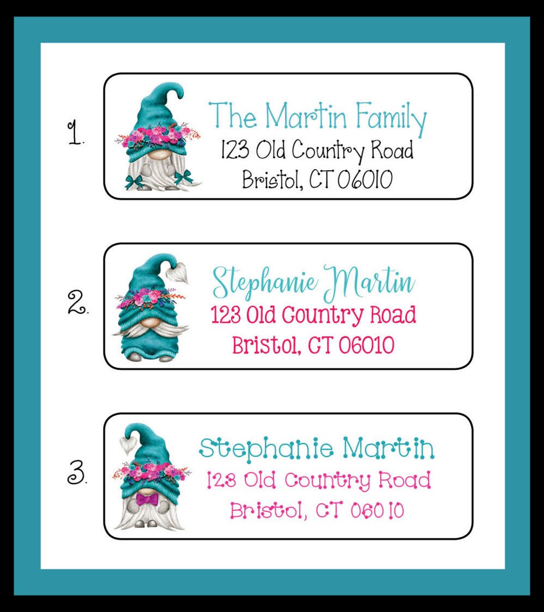 Cute Teal GARDEN GNOMES Labels, Property Of, ADDRESS Labels, Sets of 30 ...