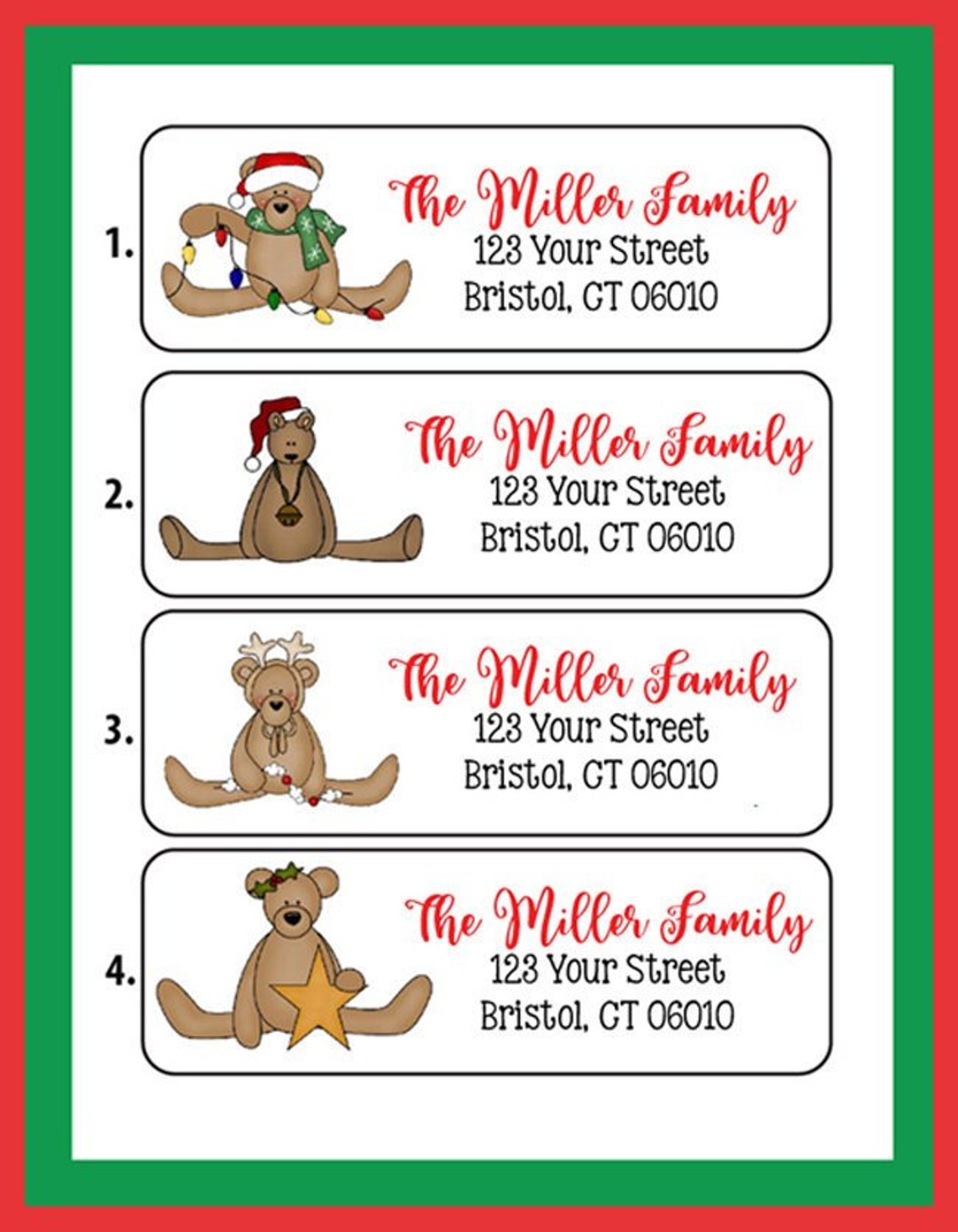 CHRISTMAS Address Labels Teddy Bears Return Address Labels - Etsy