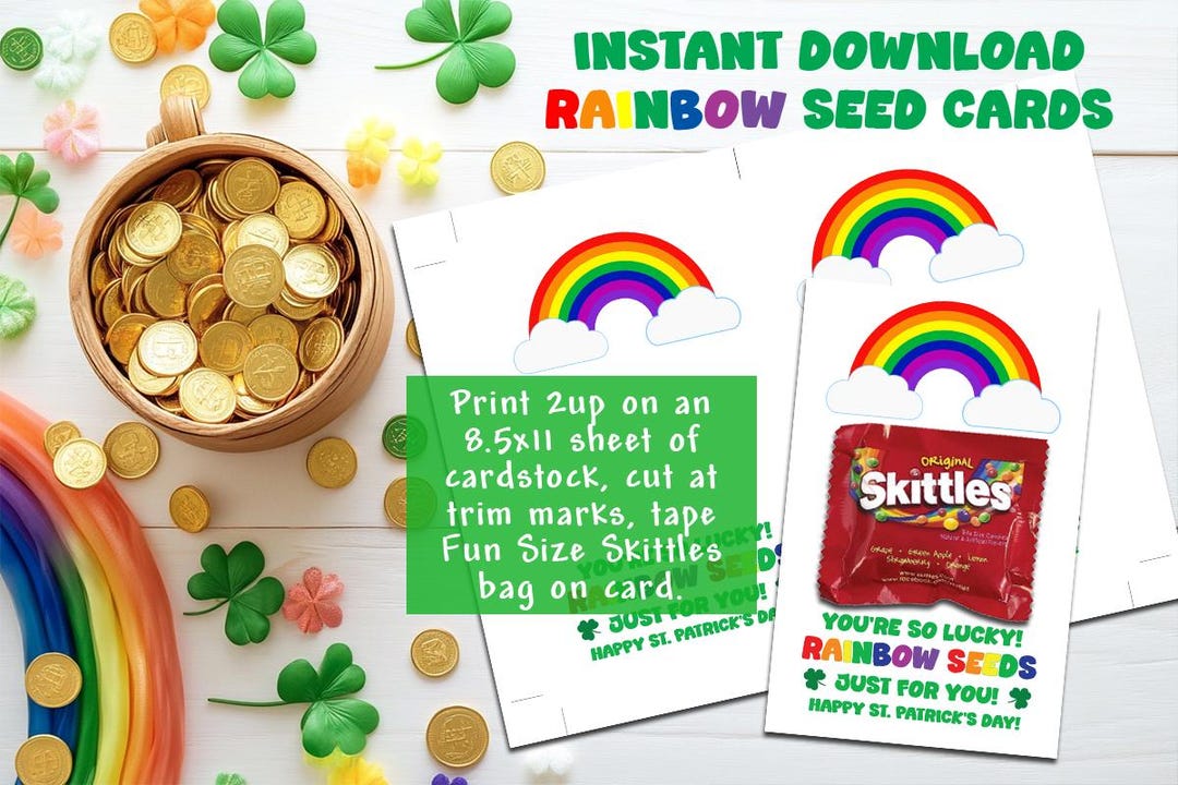 Rainbow Seeds St Patrick's Day Digital Printable, Skittles Candy Card ...