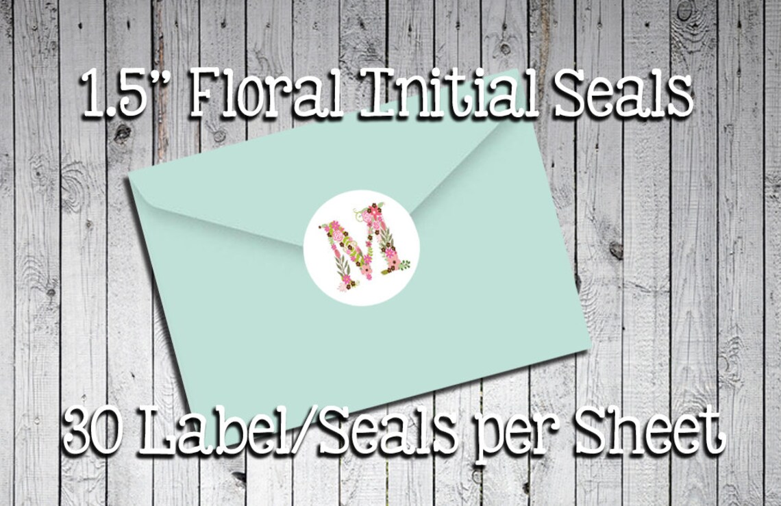FLORAL INITIAL Round Envelope SEALS 1 1/2 Round - Etsy