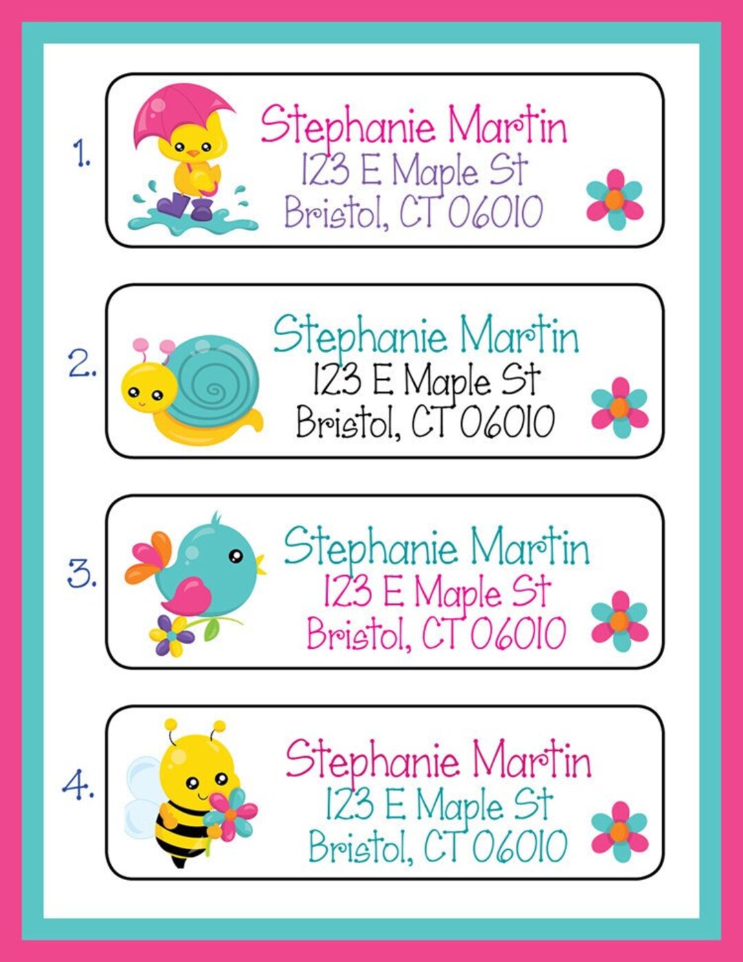 Adorable Spring Cuties Address Labels, Animals, Sets of 30 ...