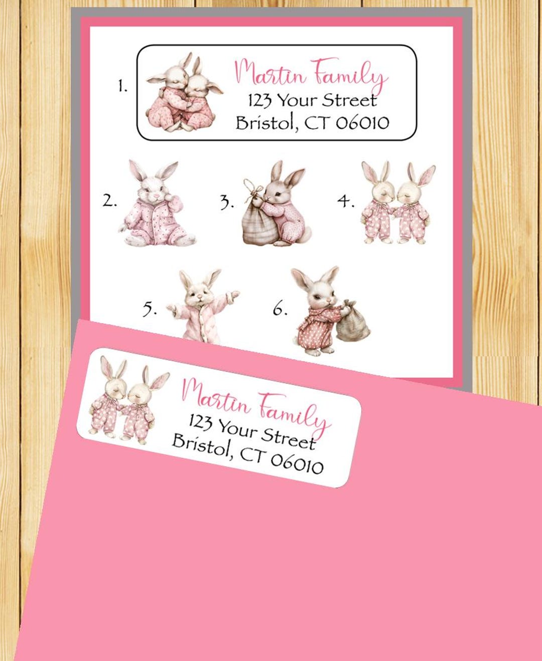 Personalized Baby Bunny Address Labels: Pink Pajamas, Baby Shower (30 ...