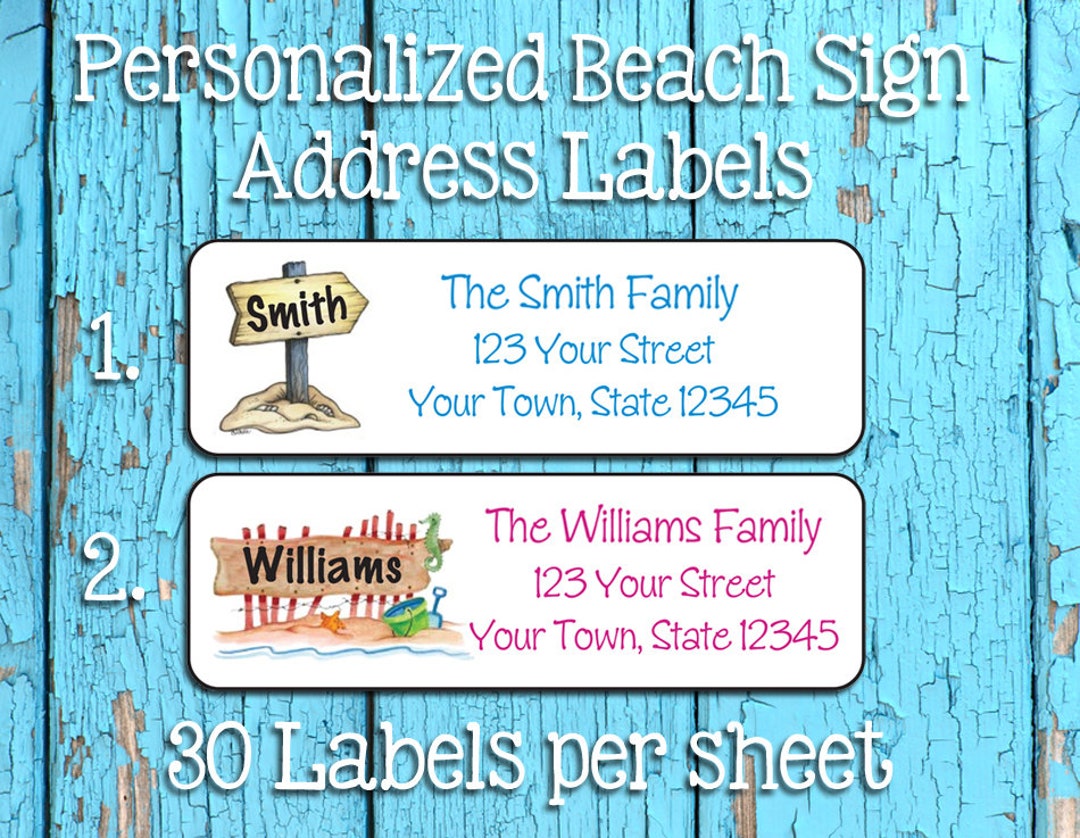 Personalized ADDRESS Labels BEACH HOUSE Family Name, Beach, Shells ...