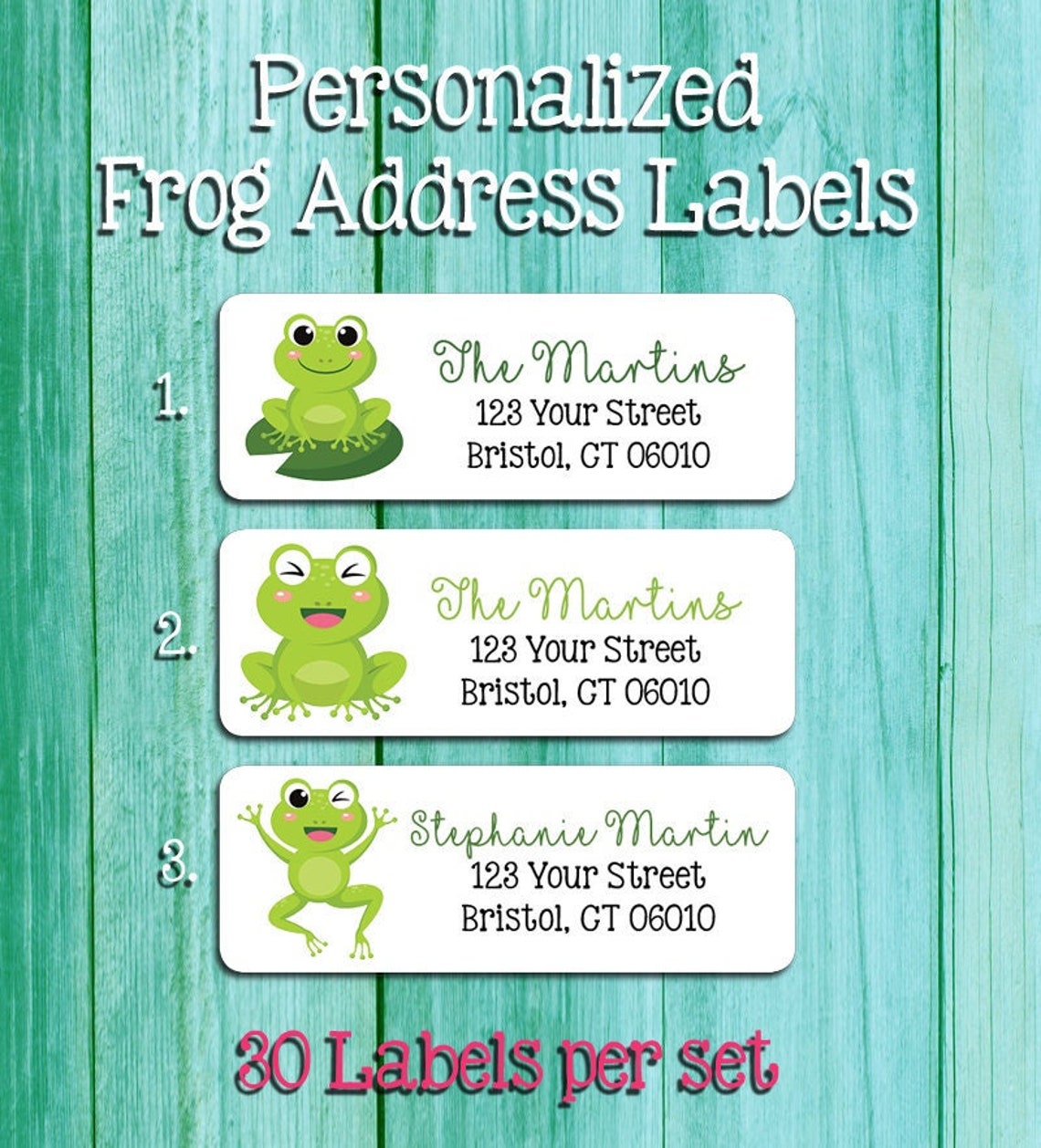 Cute FROGS Labels Property Of ADDRESS Labels Sets of 30 | Etsy