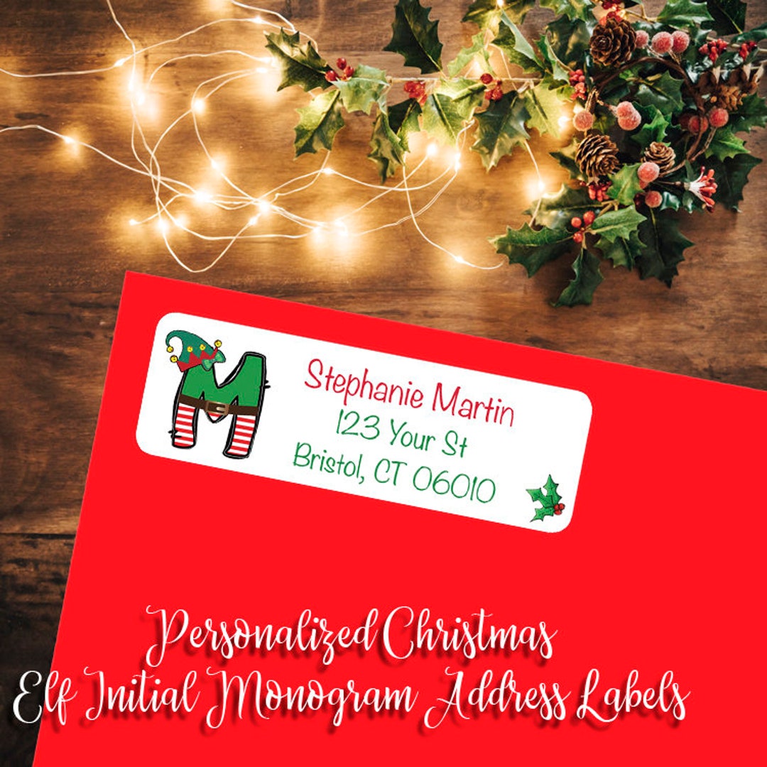 Personalized CHRISTMAS ELF Monogram Address Labels, Sets of 30, Return ...