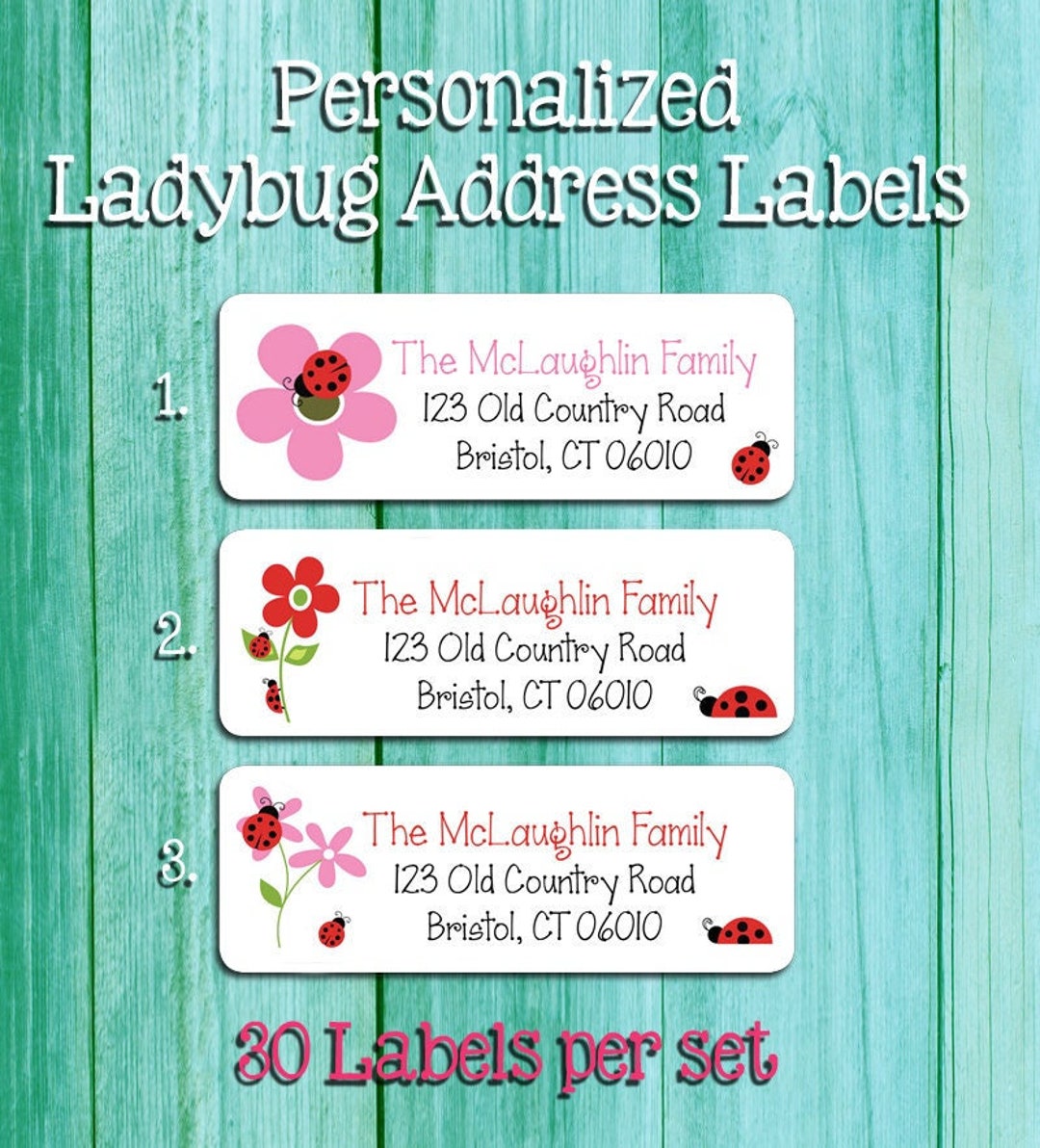 LADYBUG on FLOWER Labels, Property Of, ADDRESS Labels, Sets of 30 ...