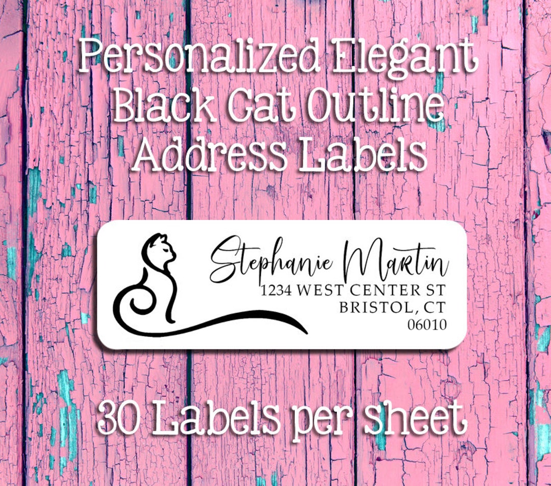Personalized Elegant BLACK CAT Outline ADDRESS Labels, Sets of 30 ...