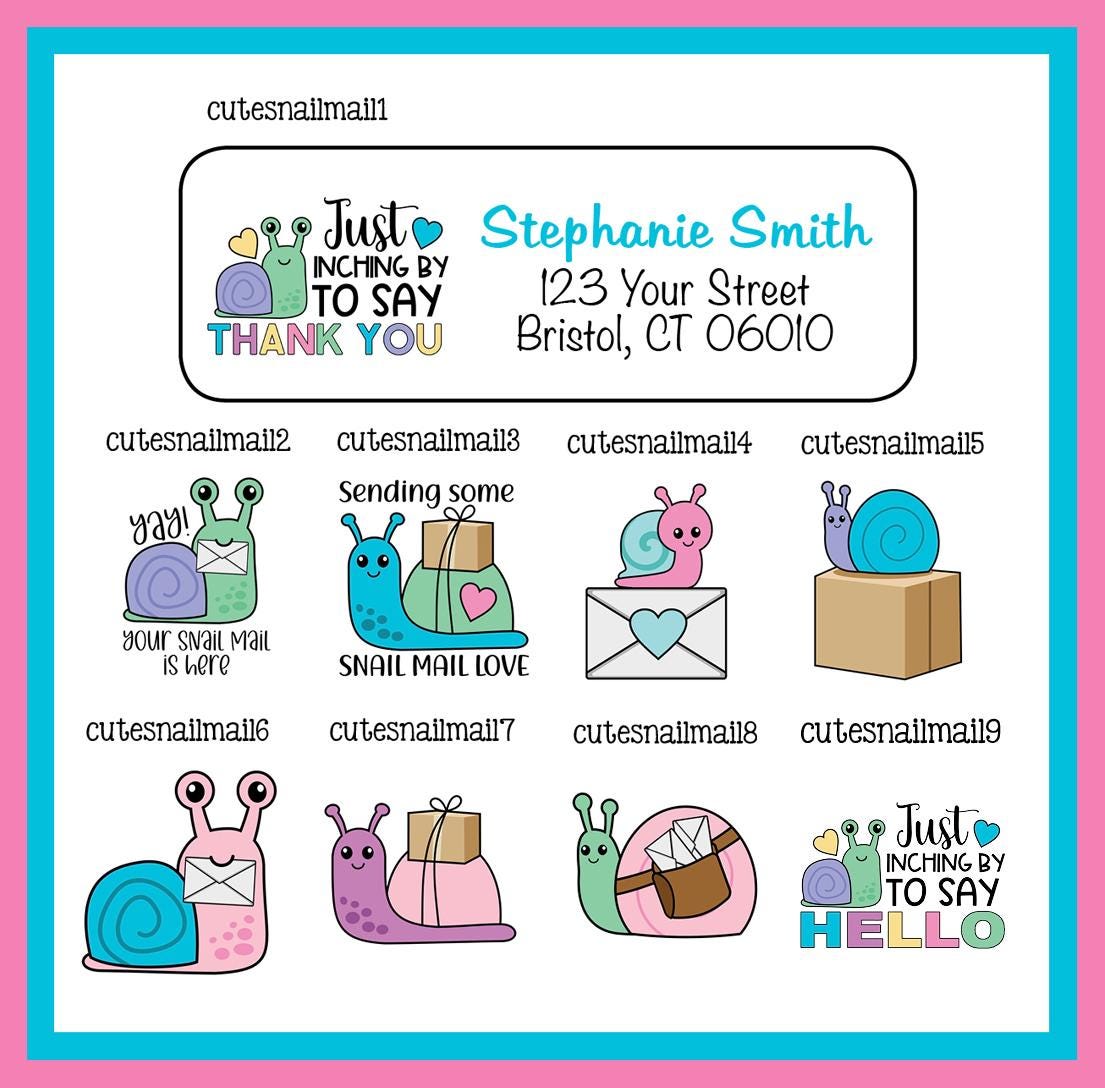 Personalized Snail Mail Address Labels, 30 per Sheet, Snails, Happy ...
