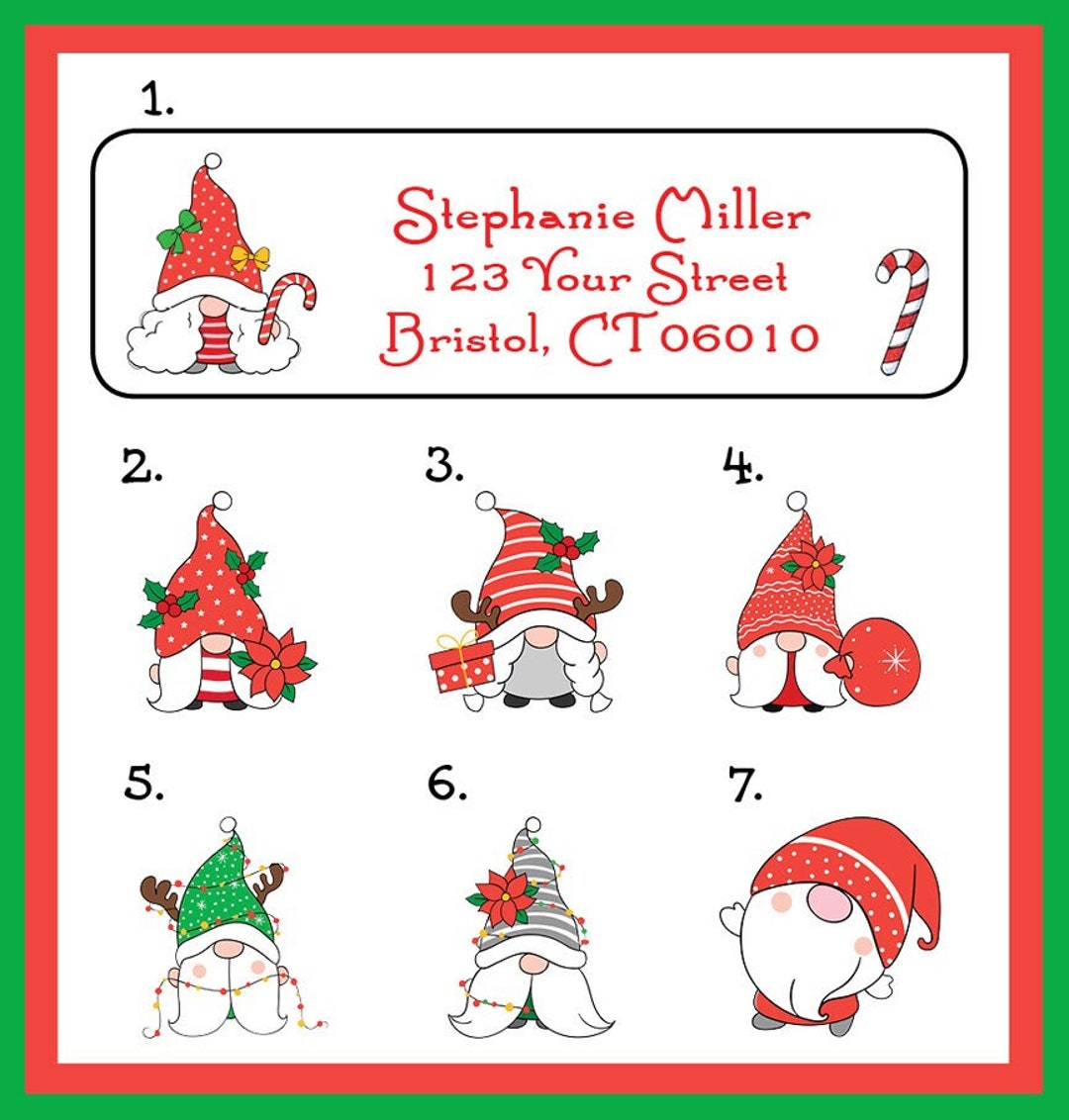 CHRISTMAS GARDEN GNOMES Labels, Property Of, Address Labels, Sets of 30 ...