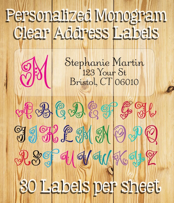 Personalized CLEAR Return ADDRESS Labels Monogram With - Etsy