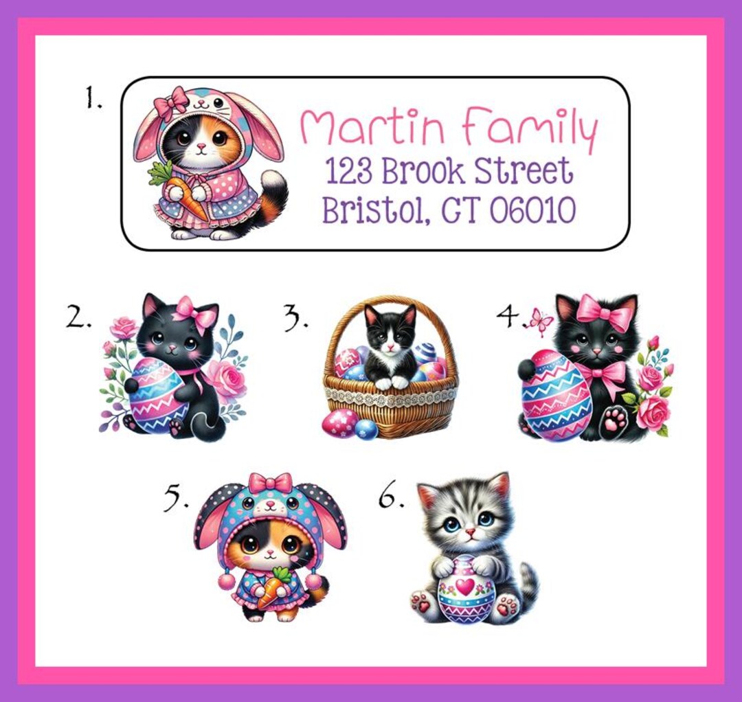 Easter Cats Address Labels, 30 Return Personalized Address Labels per ...