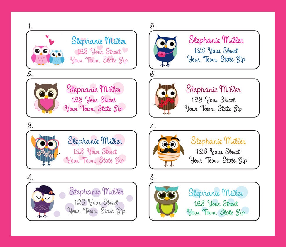 Colorful and Fun OWLS ADDRESS Labels Owl Designs Sets of 30 | Etsy