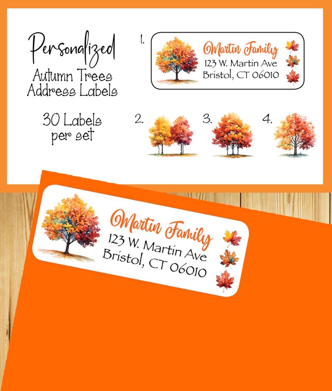 Autumn Trees Return Address Labels: Personalized Fall Stickers - Set of ...