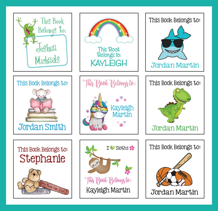 Custom Kids' Book Labels: 2" Square Stickers, School Supplies, Set of ...