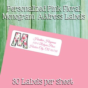 Personalized Pretty PINK FLORAL Monogram Address Labels, Sets of 30 ...