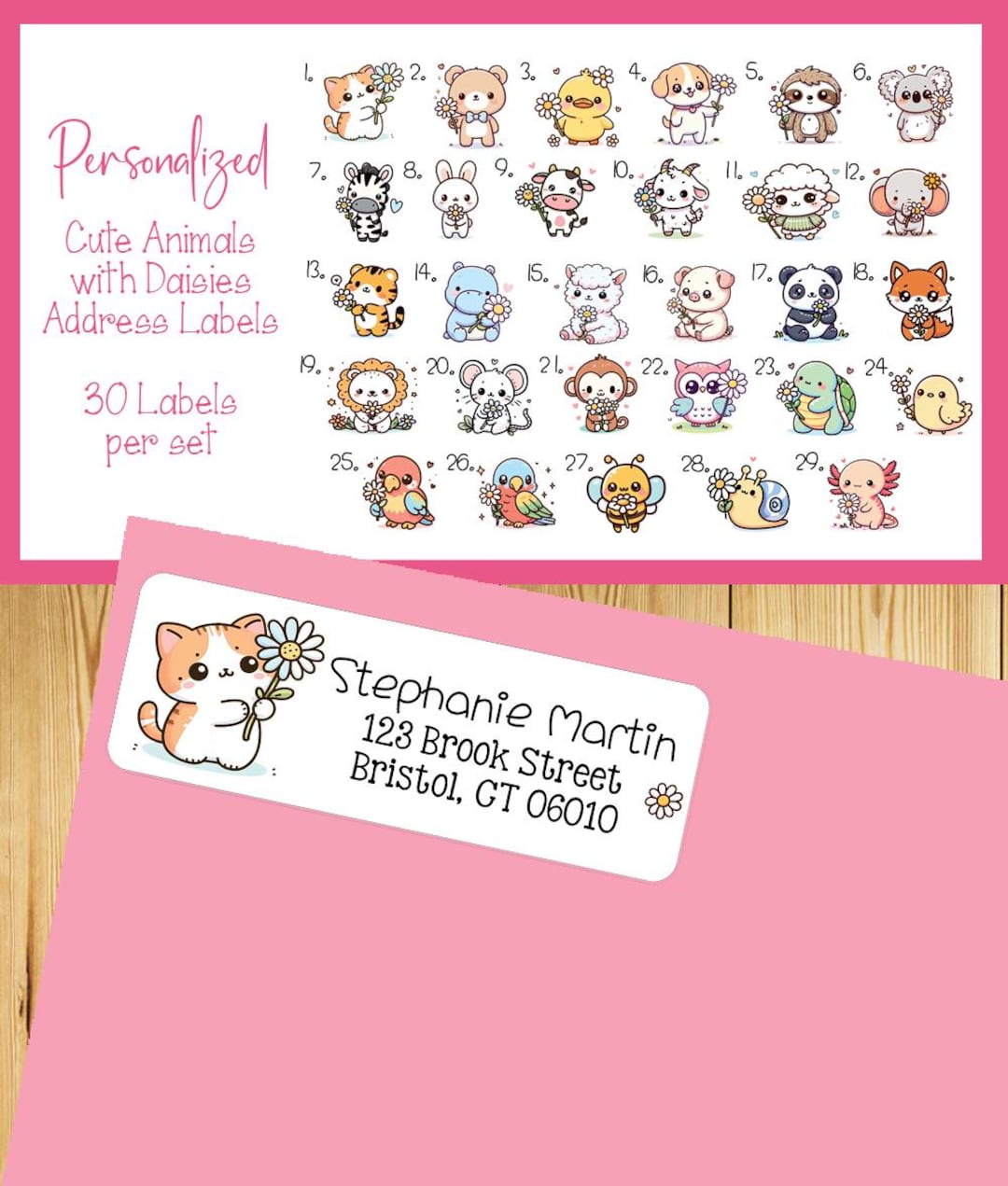 Personalized Hand Drawn Animals Daisies Address Labels (30 Labels) - Etsy