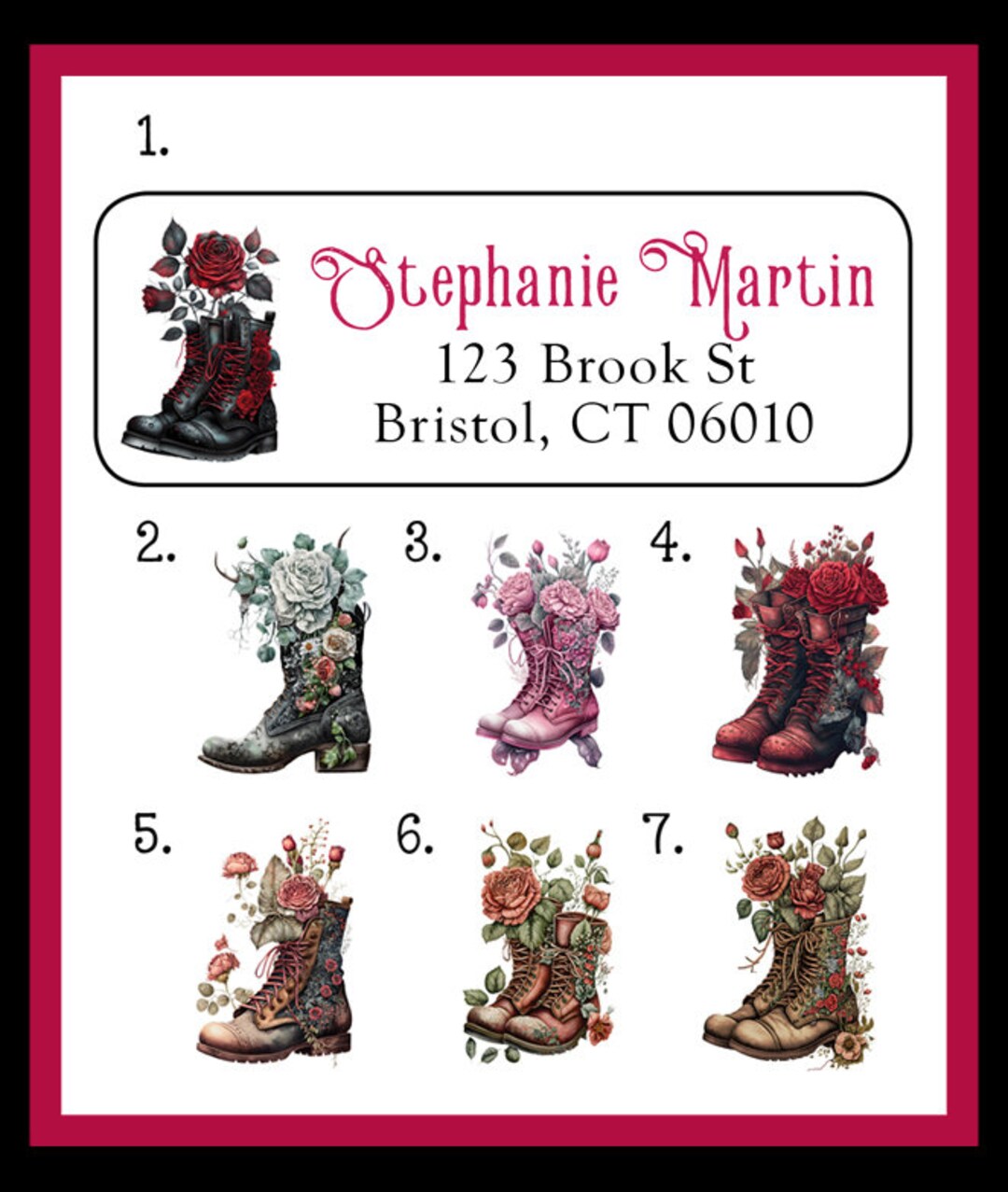 Vintage Rustic Country BOOTS With ROSES Address LABELS Return Address ...