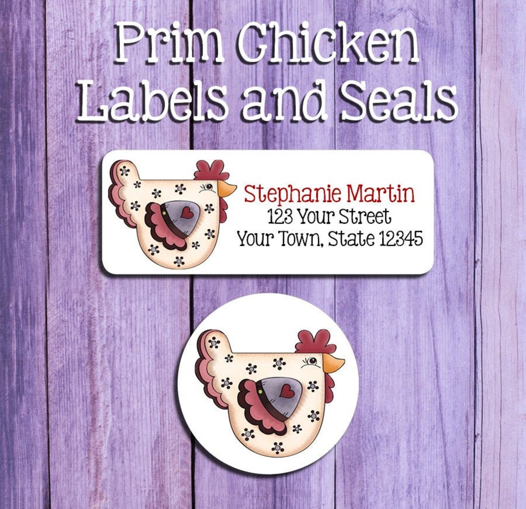 Prim Country Chicken Address Labels and Matching Seals, Sets of 30 ...