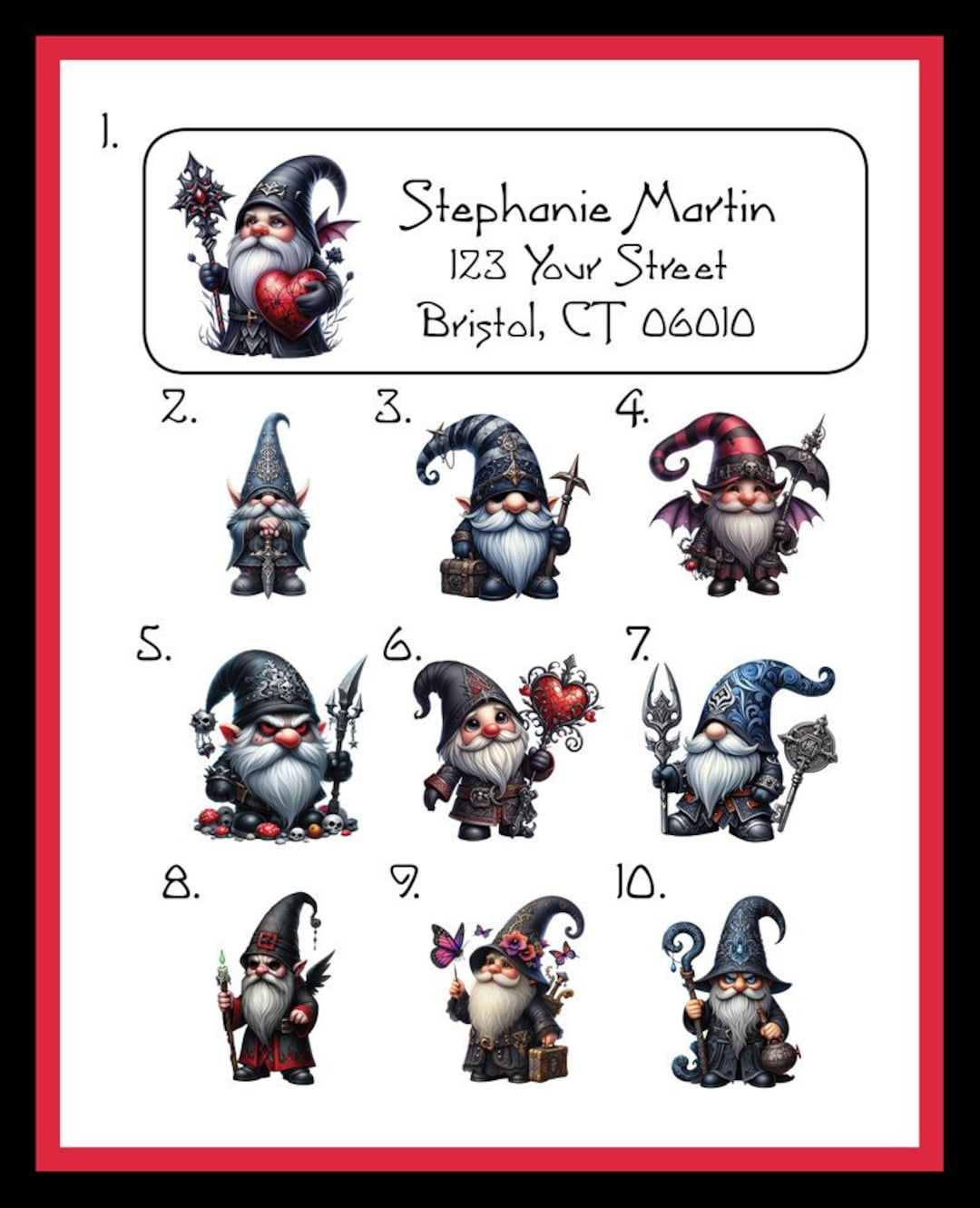 Personalized GOTH Garden GNOMES Address LABELS Sets of 30 Labels ...