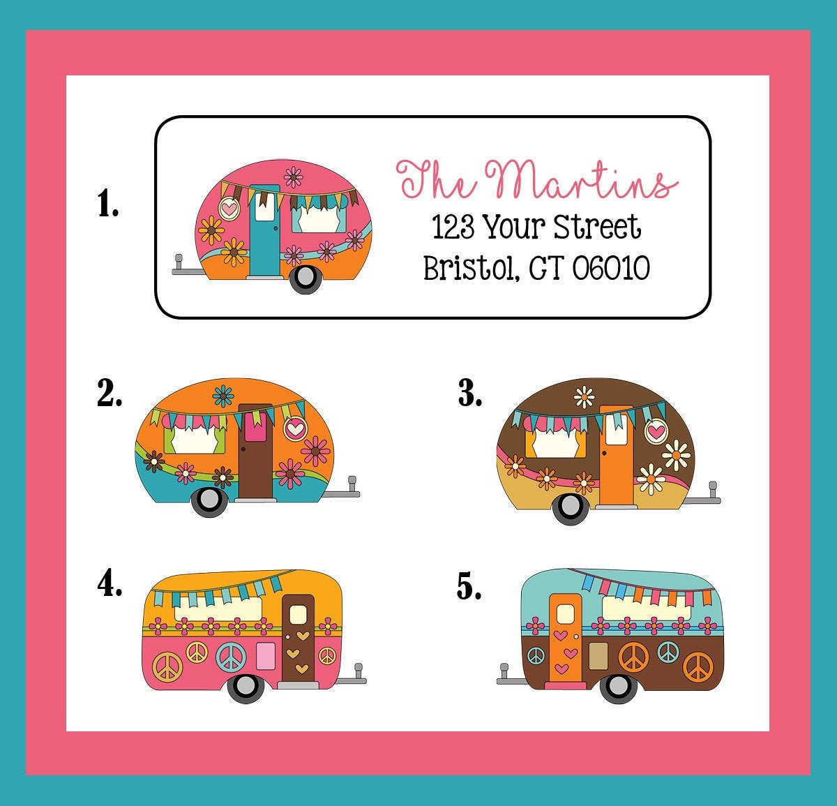 Antique Camper Trailer Address Labels and Matching Seals, Sets of 30 ...