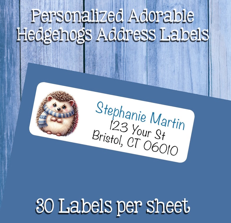 Personalized Hedgehog Address Labels, Cute Animal Stickers (set of 30 ...