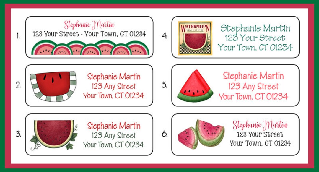 Watermelons Return Address Labels, Sets of 30, Watermelon Labels ...