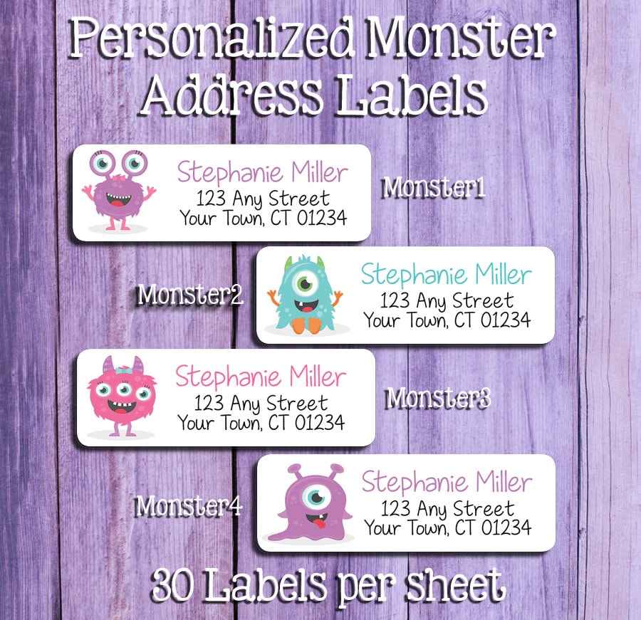 Silly Monsters Address Labels for Kids, Personalized , Back to School ...