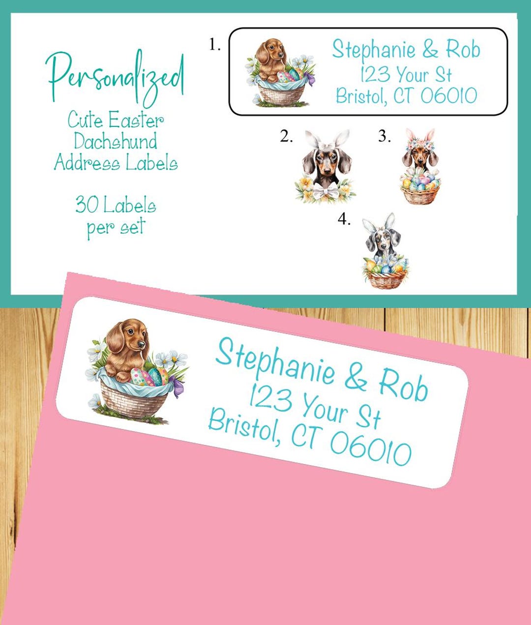 Easter Dachshund Address Labels, Personalized Dog, Set of 30 - Etsy