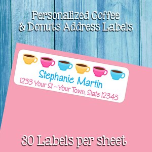 Coffee and Donuts Address Labels, Sets of 30, Personalized - Etsy