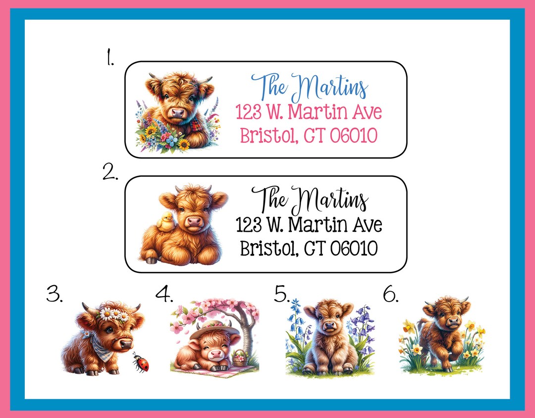 Cute Highland Cow Personalized Address Labels, Country Design - Etsy