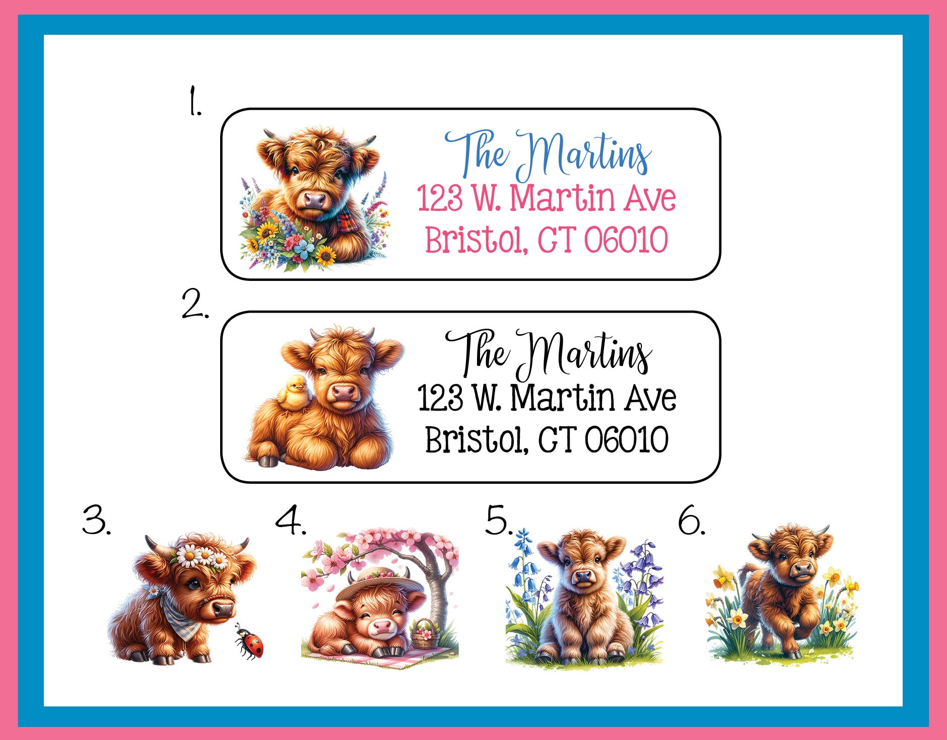 Cute Highland Cow Personalized Address Labels, Country Design - Etsy
