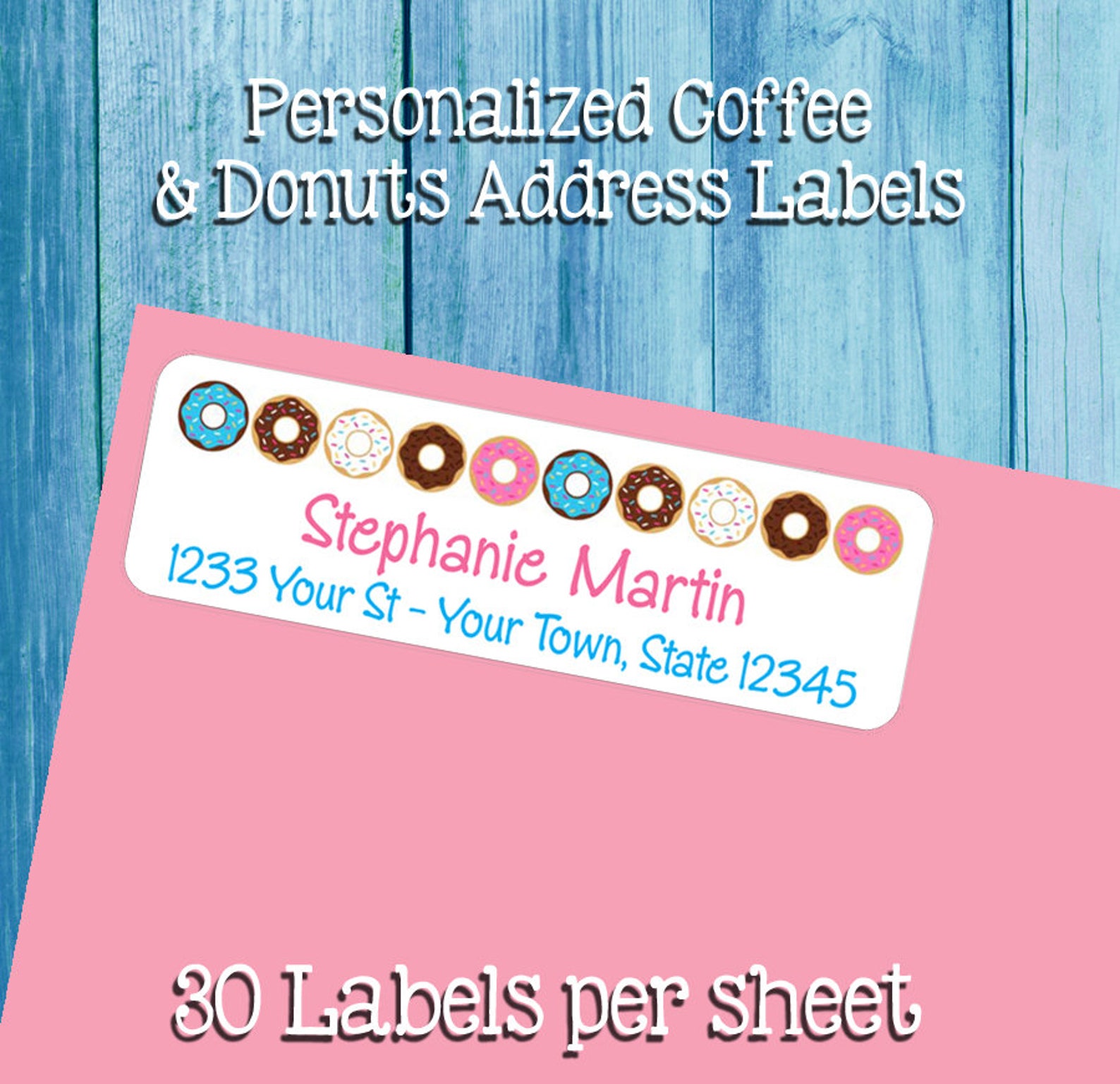 Coffee and Donuts Address Labels, Sets of 30, Personalized - Etsy