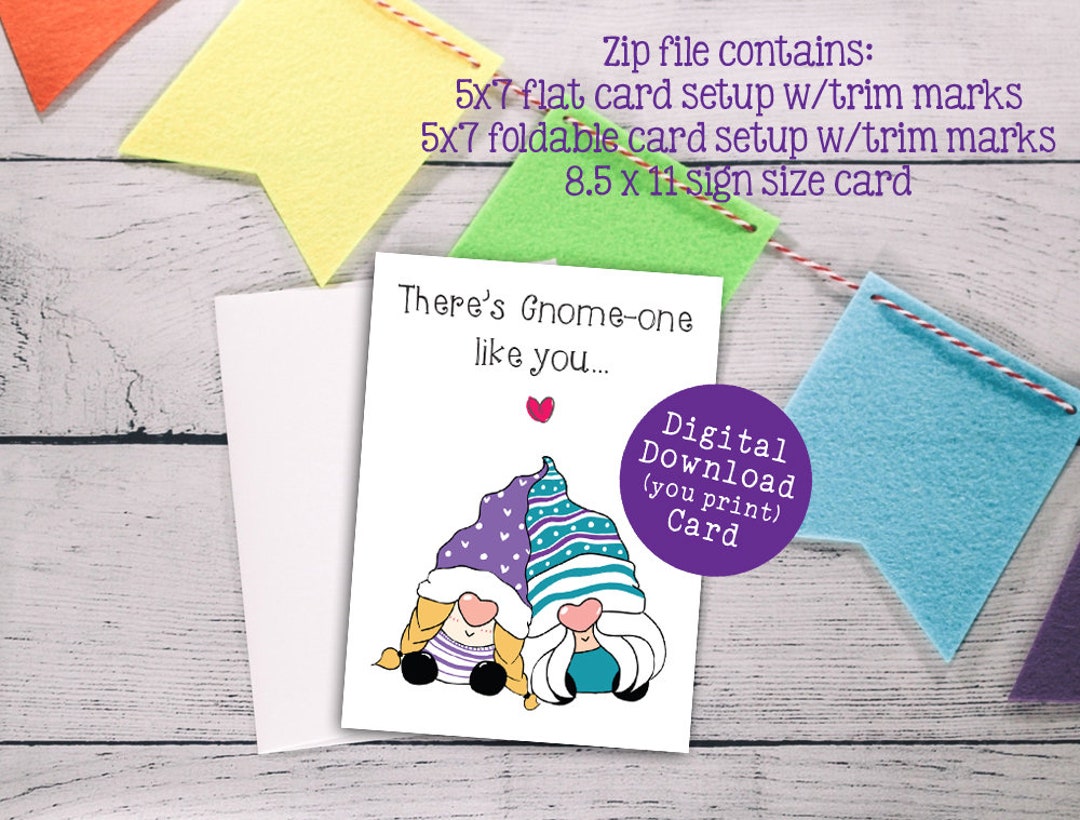 There's Gnome One Like You... Garden Gnome Love Card, Digital Printable ...
