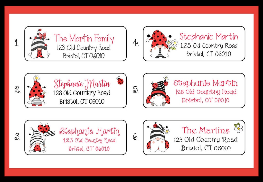 Ladybug Gnome Labels, Property Of, Personalized Address Labels, Sets of ...