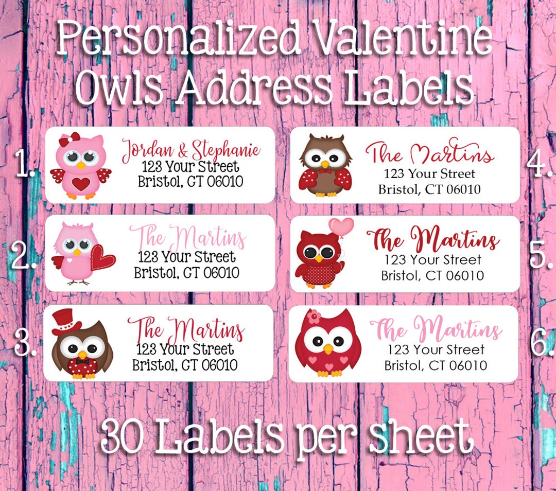 Valentine's Day OWLS Return ADDRESS Labels, OWL Designs, Sets of 30 ...