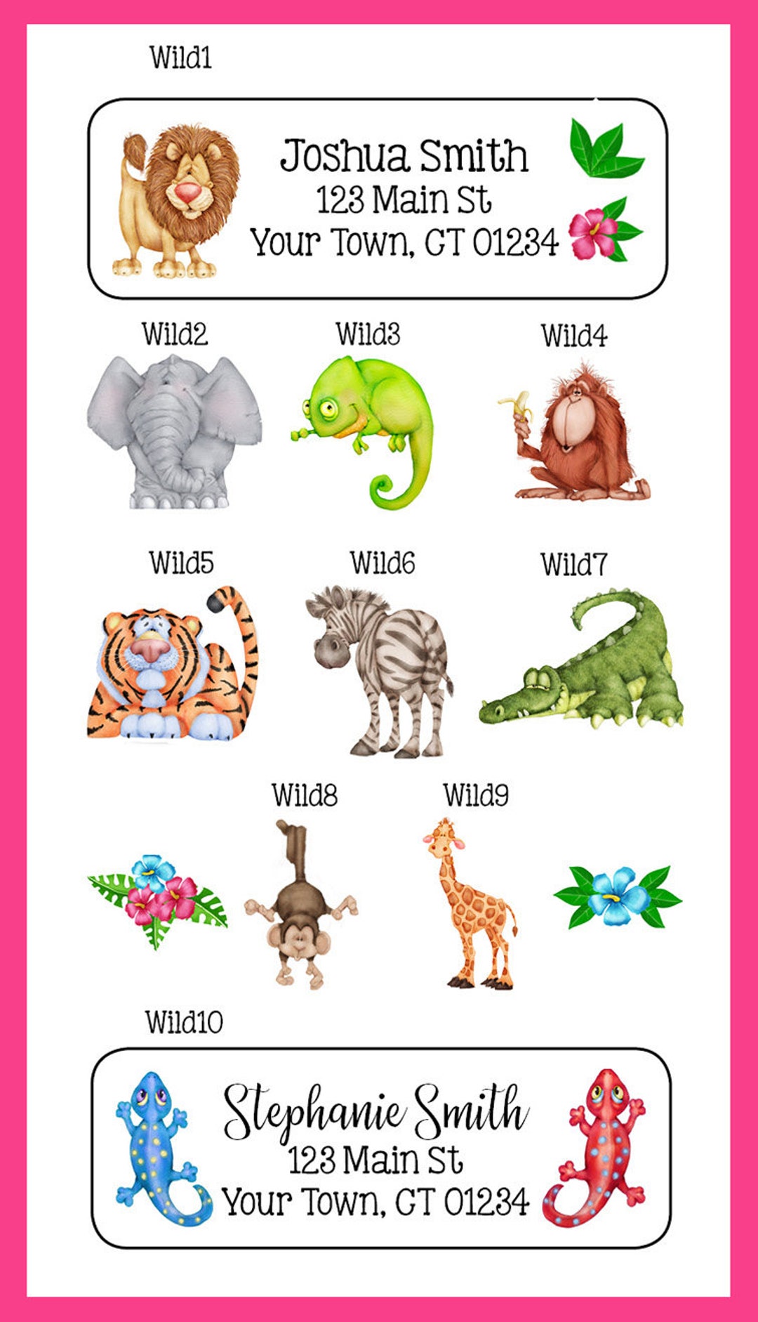 Wild Jungle Animals Return Address Labels, Back to School Supply Labels ...