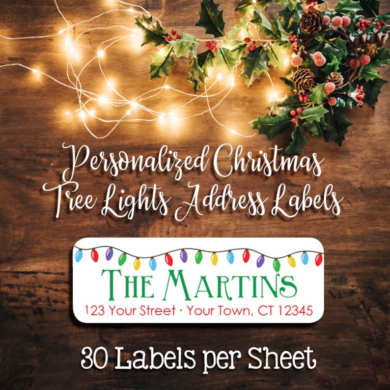 CHRISTMAS TREE LIGHTS Address Labels 1 Personalized | Etsy