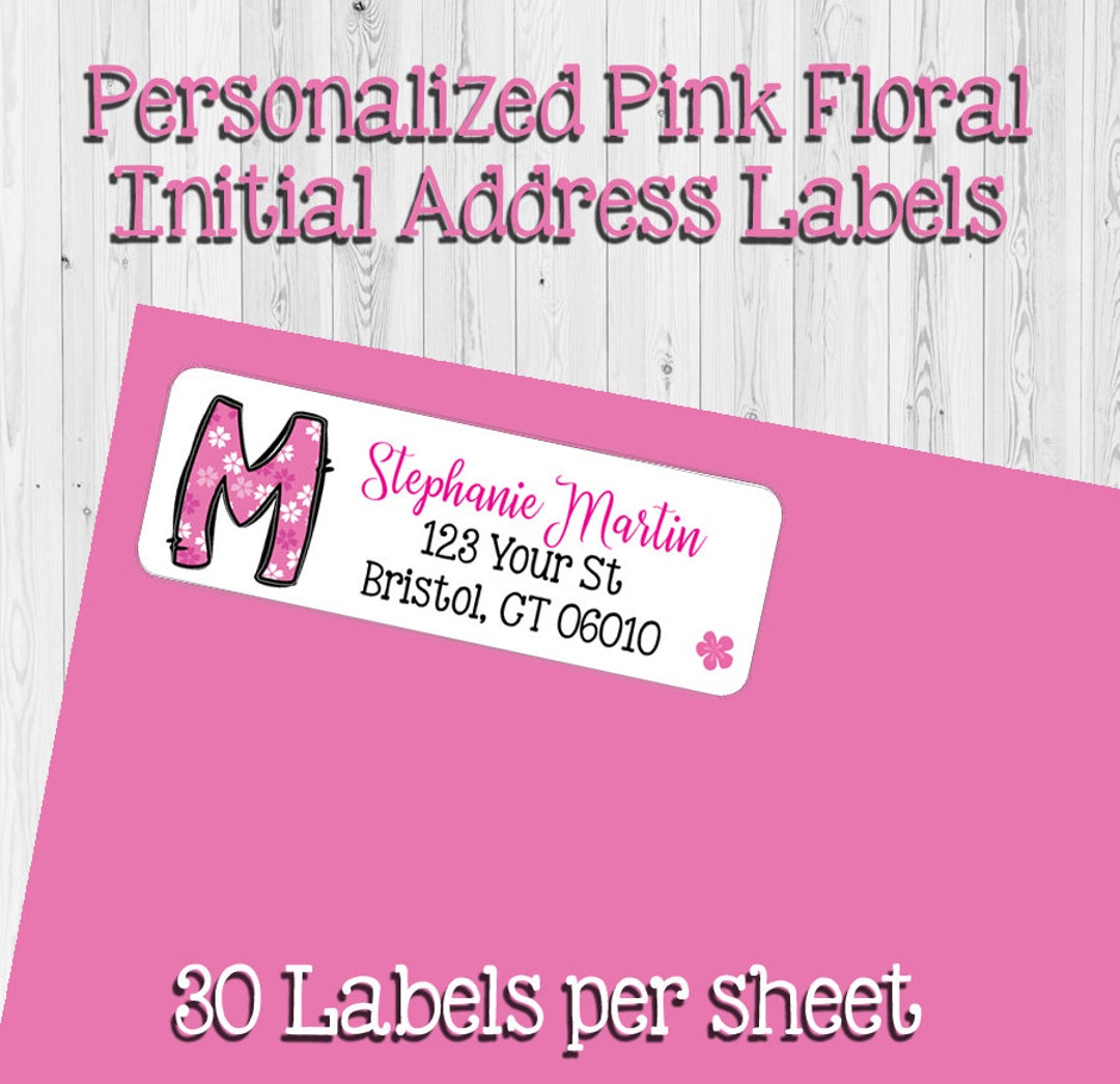Personalized PINK FLORAL Monogram Address Labels, Sets of 30, Return ...