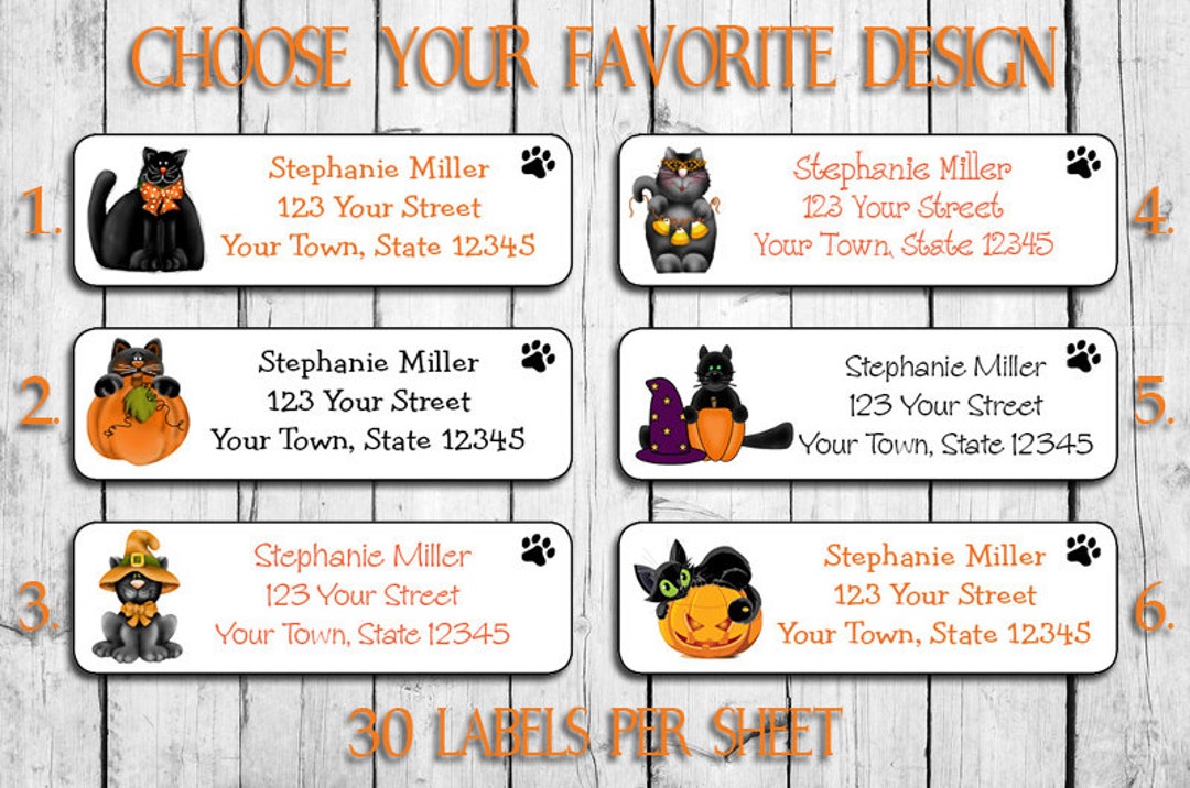 Halloween Black Cats Address Labels, Sets of 30, Pumpkins, Autumn, Fall ...