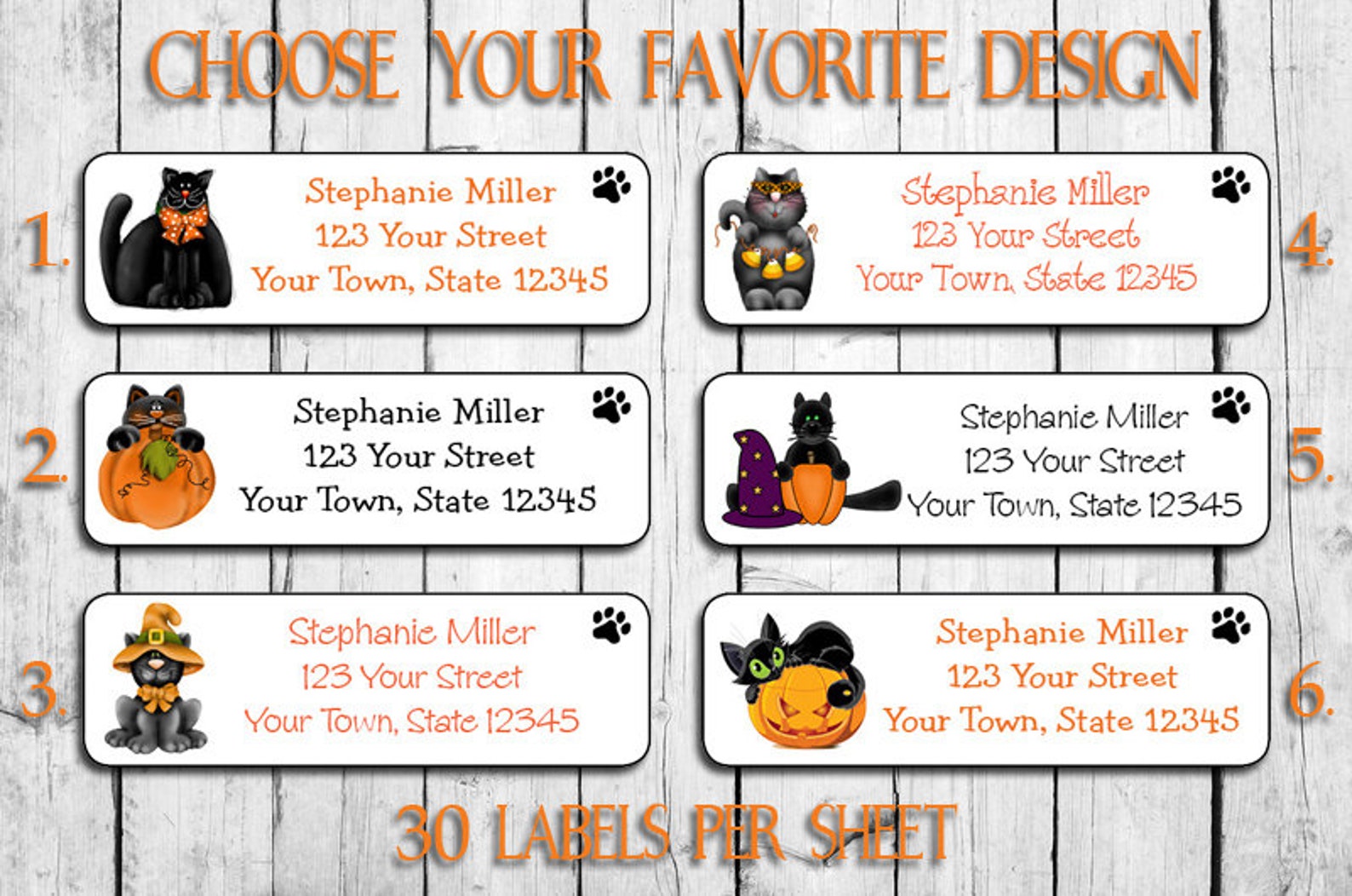Halloween Black Cats Address Labels, Sets of 30, Pumpkins, Autumn, Fall ...