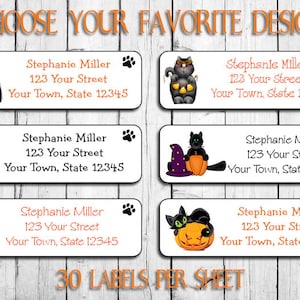 Halloween Black Cats Address Labels, Sets of 30, Pumpkins, Autumn, Fall ...