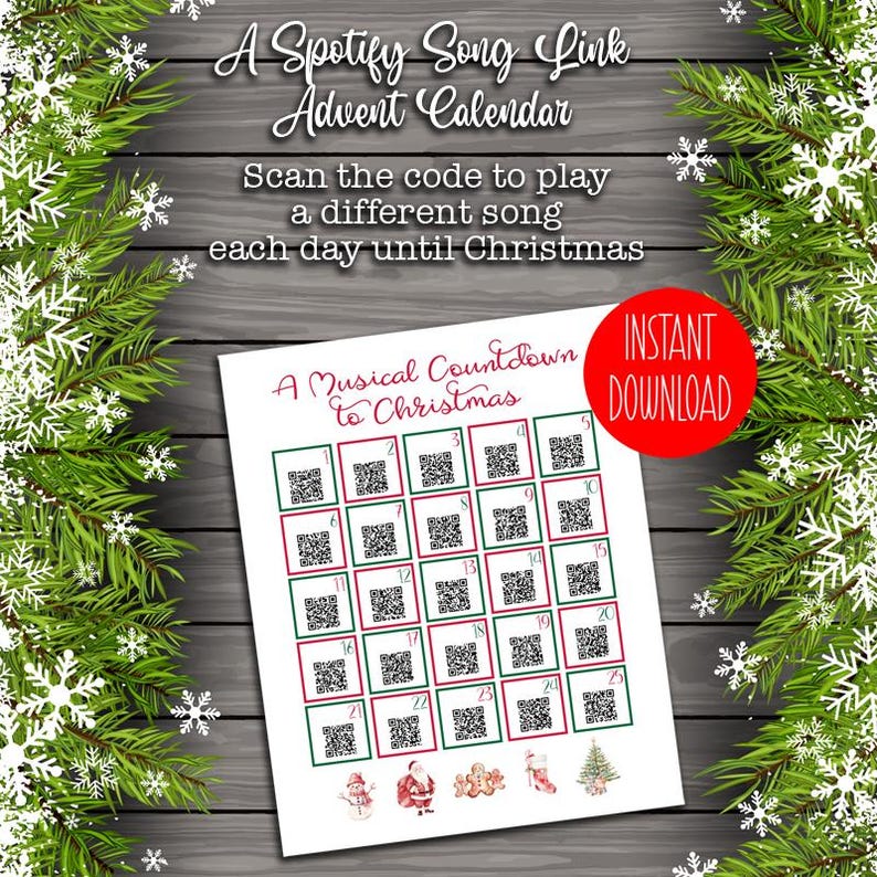 Advent Calendar Song Playlist, Instant Download Christmas Countdown ...