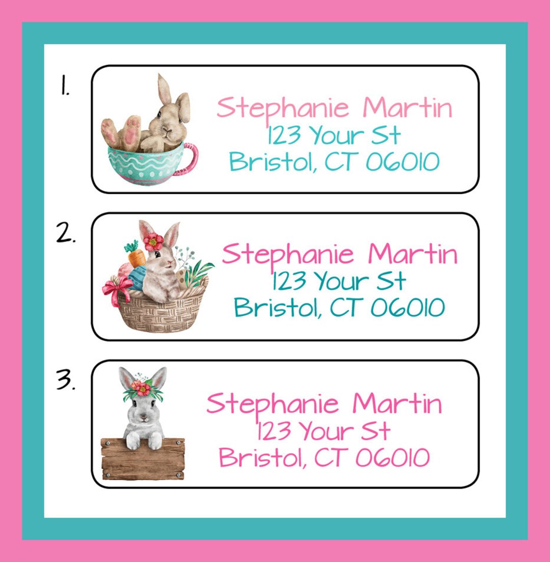 Adorable Spring Bunnies Address Labels, Bunny Rabbit, Sets of 30 ...